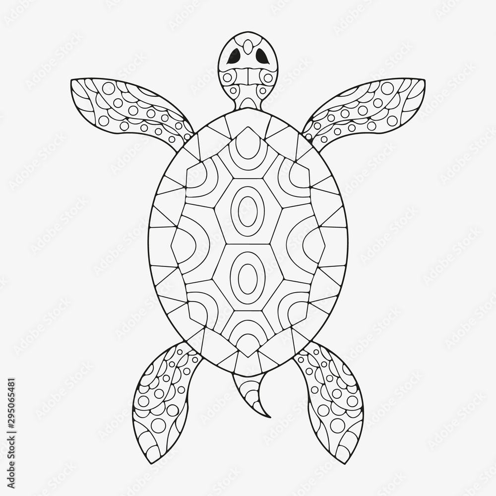 Turtle with patterns coloring page. Hand drawing coloring book for ...