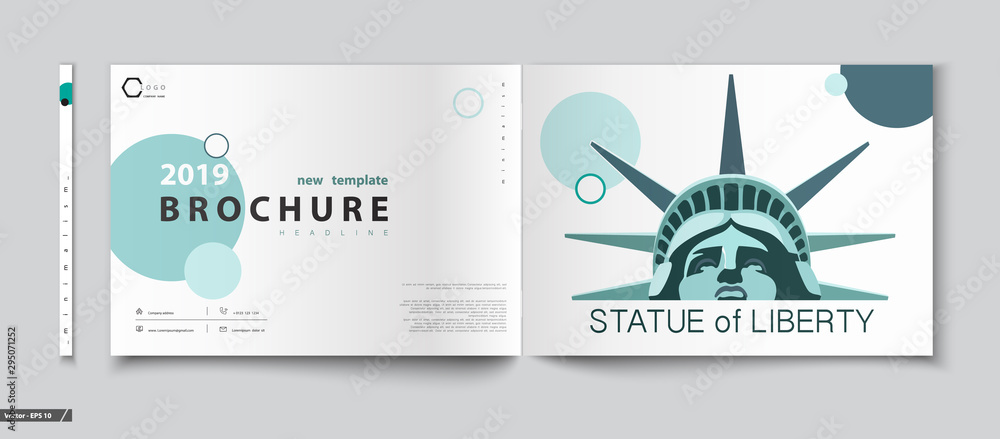 Brochure cover design template. Geometric design, portrait of Statue of ...