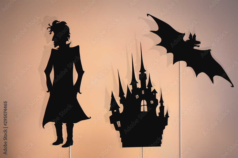Vampire, castle and bat shadow puppets Stock Photo | Adobe Stock
