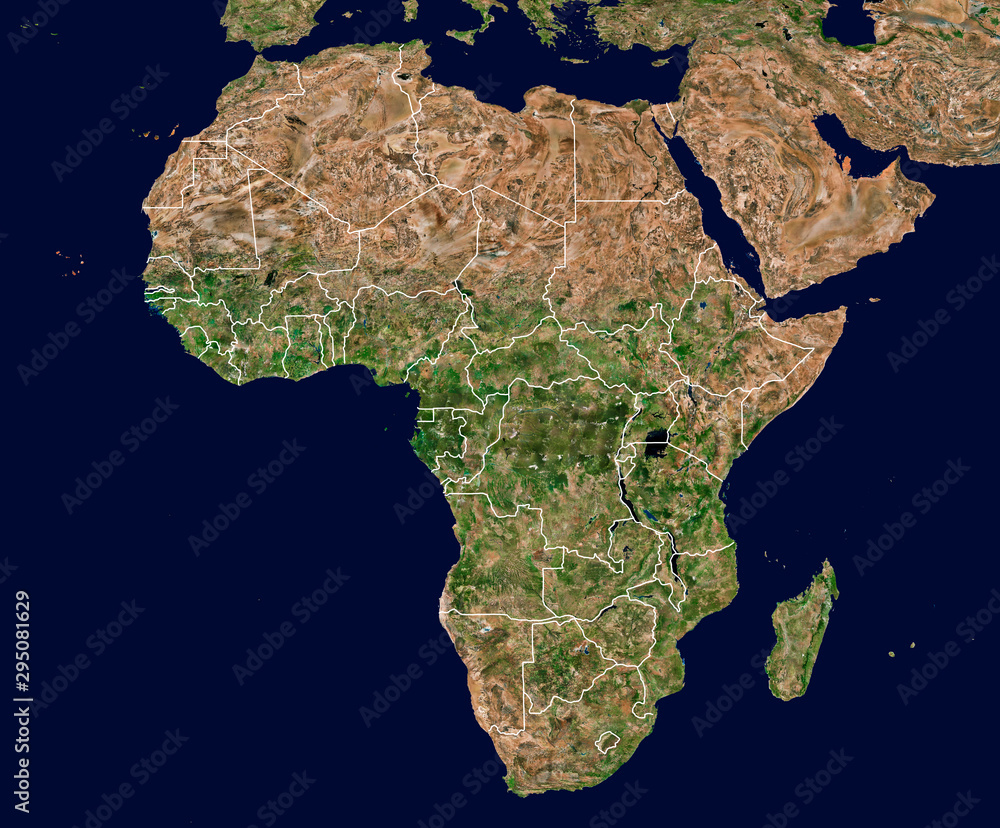High resolution Satellite image of Africa with borders (Isolated ...
