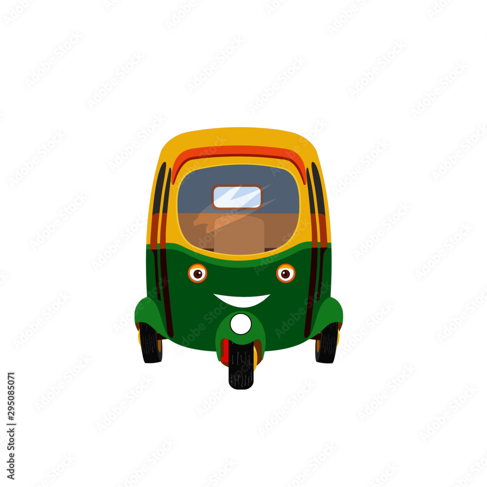 Auto Rickshaw Yellow Green Front View - Cartoon Vector Image Stock ...