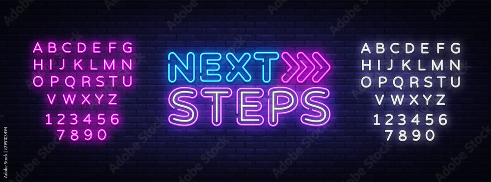 Next Steps neon sign vector. Next Steps Design template neon sign ...