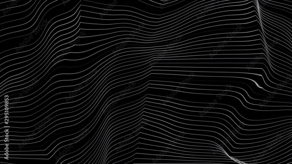 Black and white curved refracted 3d geometric lines tech motion background. Video animation ...