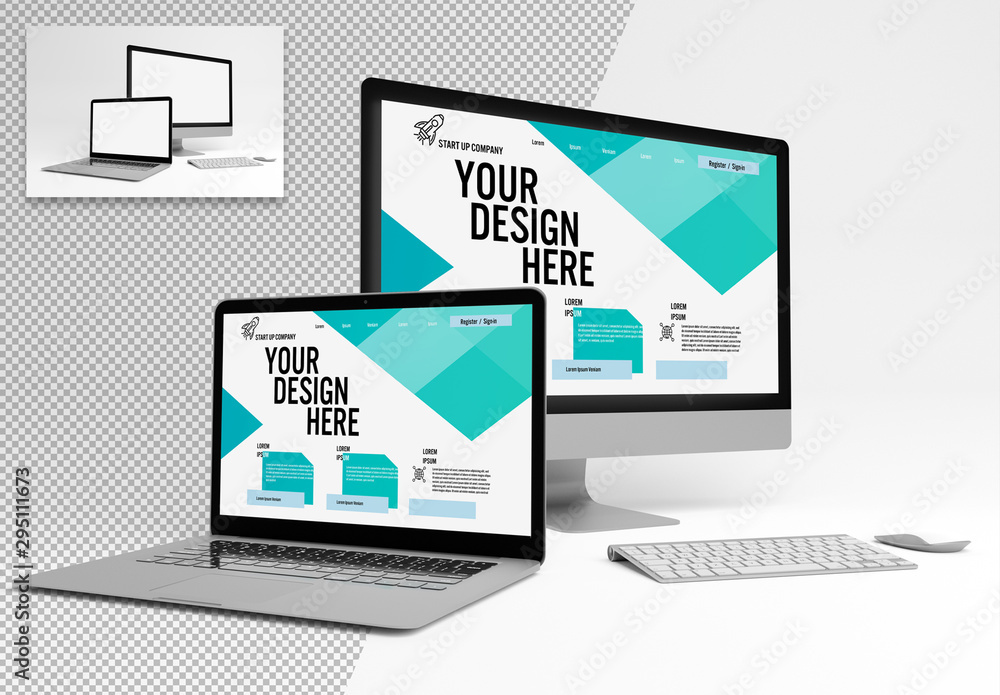 Laptop and Desktop Computer Mockup Stock Template | Adobe Stock