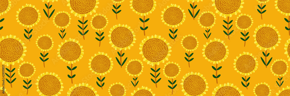 Cute floral print. Seamless pattern with small hand drawn sunflowers on ...