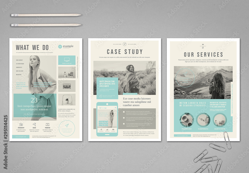 Beige Flyer Layout with Pale Blue Accents Stock Template | Adobe Stock