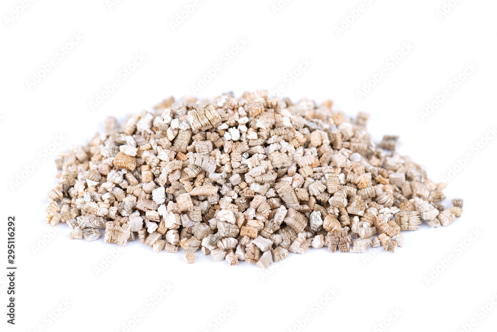 Exfoliated vermiculite mineral, isolated on white background. Mineral ...