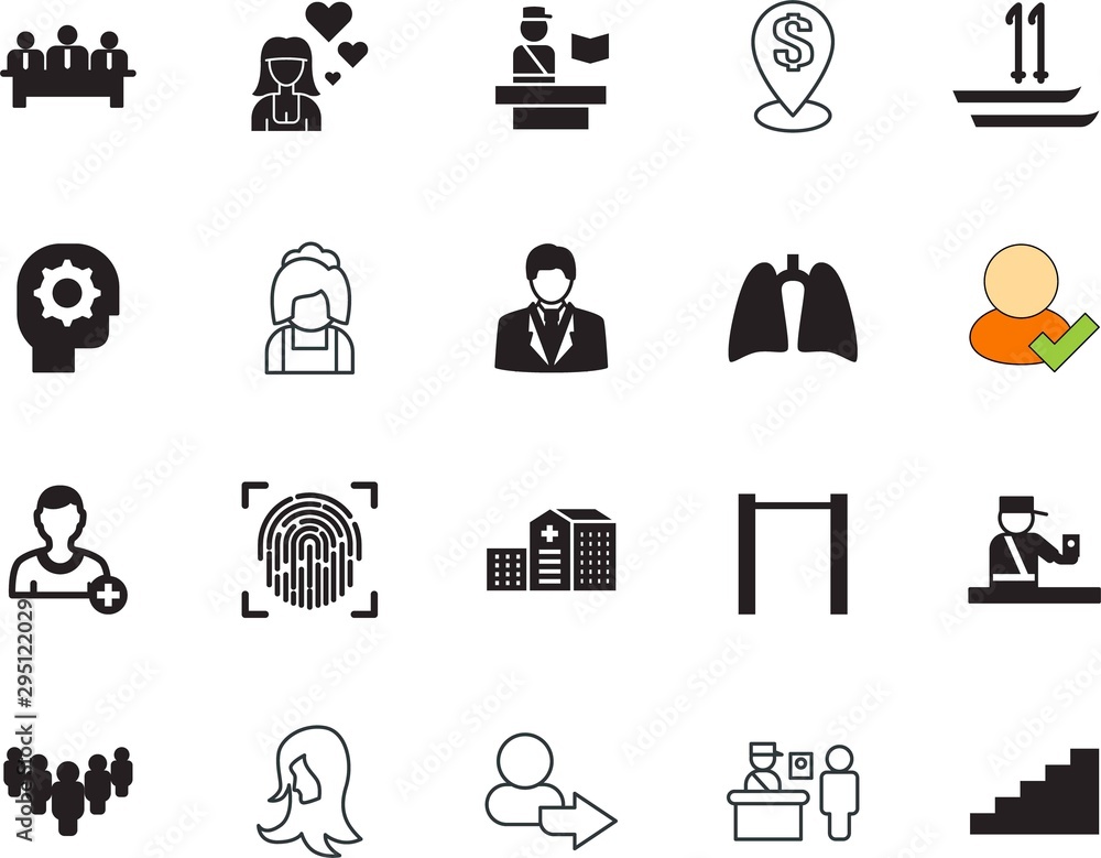 people vector icon set such as: portrait, customer, vacation, gears ...