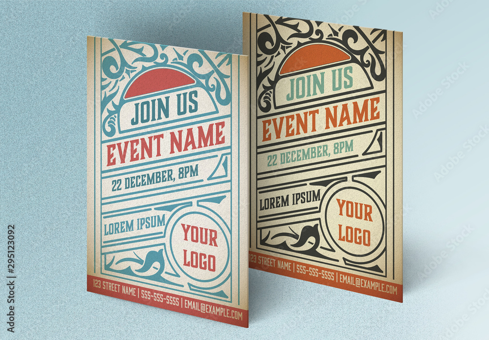 Event Poster Layout with Ornamental Elements Stock Template | Adobe Stock