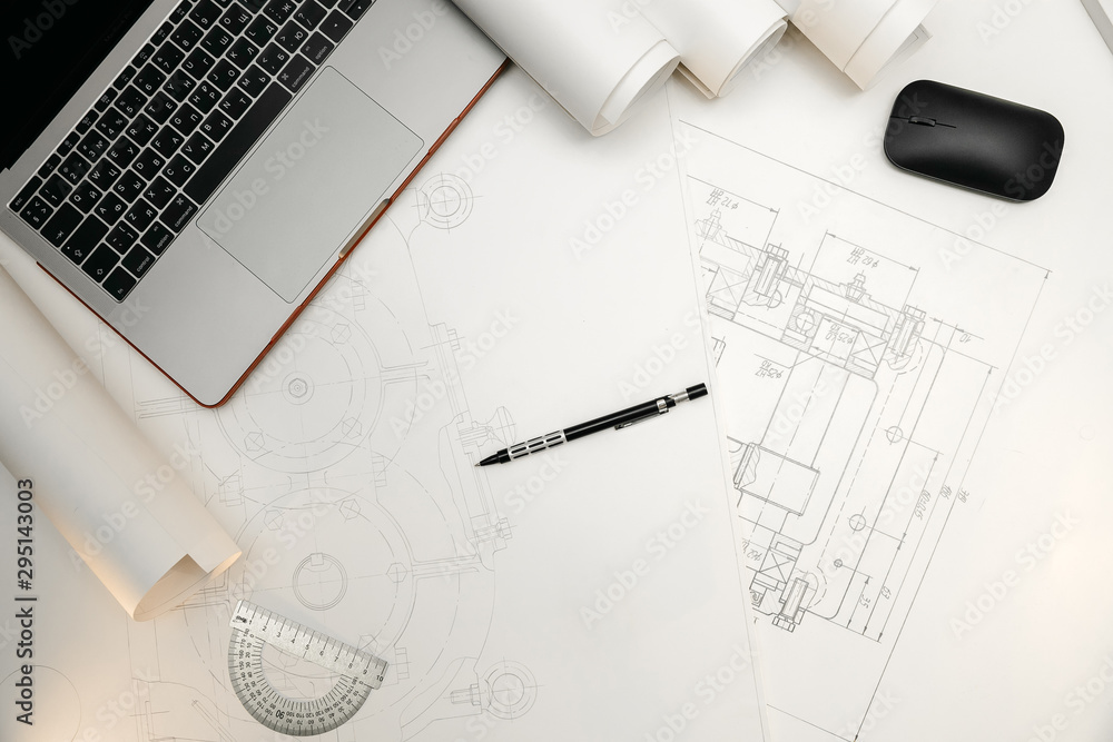 Engineering drawings, protractor, notebook, term paper or diploma ...