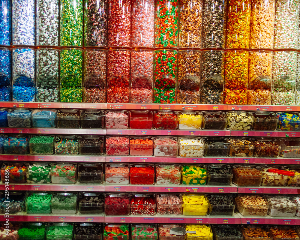 colorful candy store shelves with variety of flavors Stock Photo ...