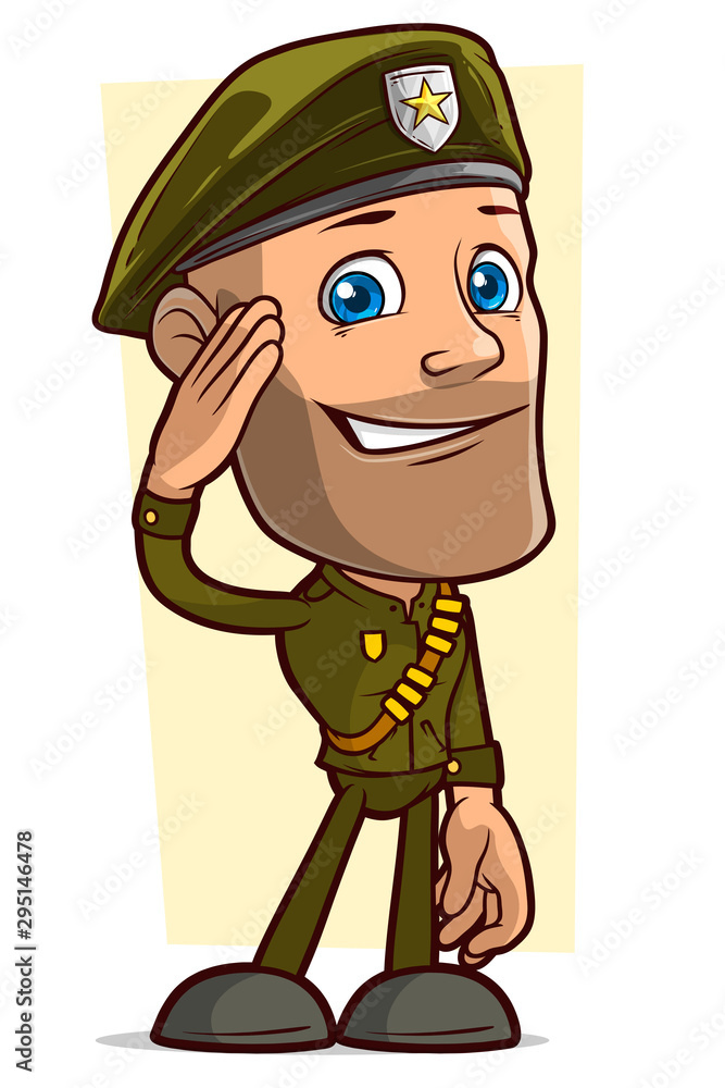 Cartoon brave smiling army soldier man in green uniform with medal and ...