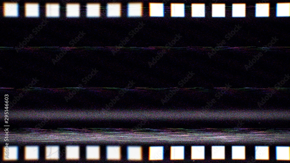 Vintage VHS film strip. Old reel overlay with dirt, defects, noise ...