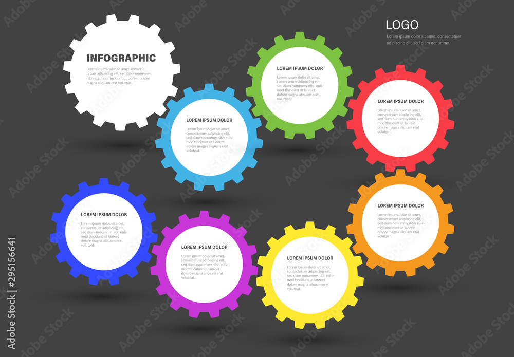 Info Chart Layout with Colorful Gear Elements Stock Template | Adobe Stock