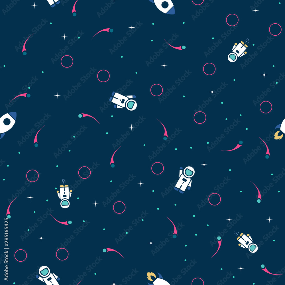 Space exploration seamless pattern vector background. Cute hipster ...