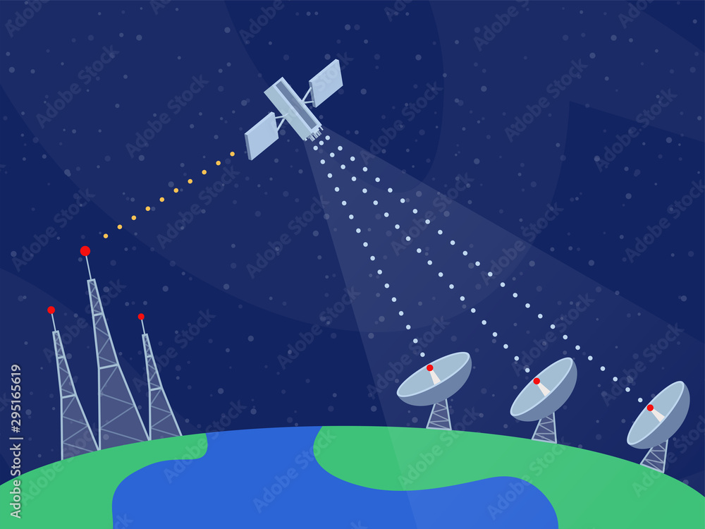 Modern telecommunication technology flat vector illustration. Global ...