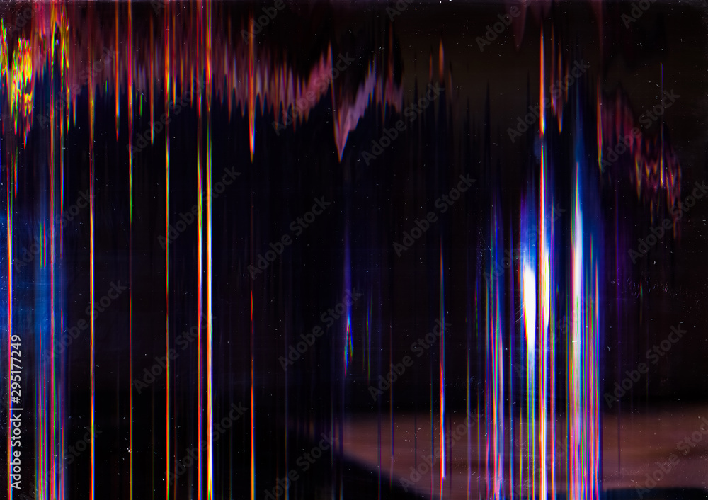 Distorted screen. System damage. Blue glare effect on dark background ...