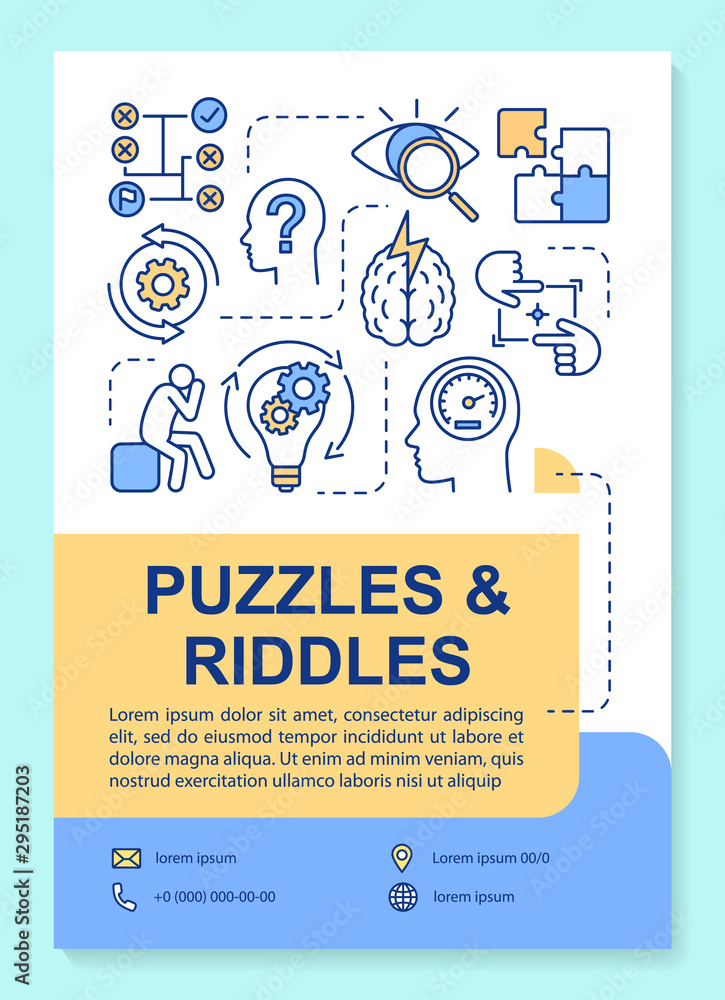 Puzzles and riddles poster template layout. Escape room banner, booklet ...