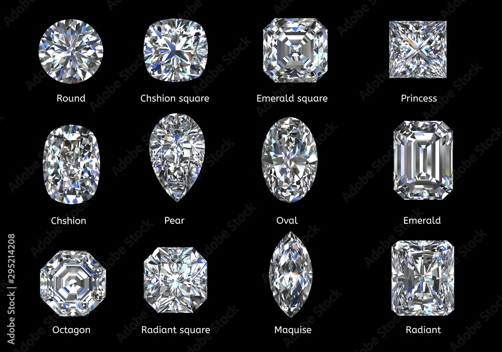 A set of twelve sparkling water diamonds with out line shape of various ...