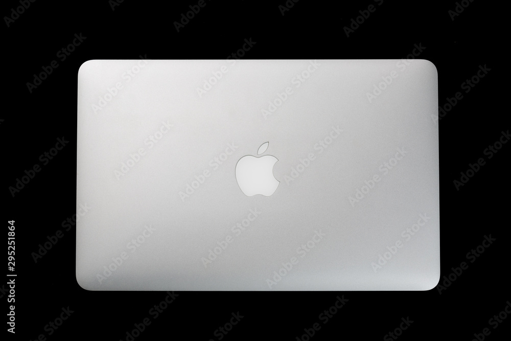 Moscow, Russia - June, 2018: Image of Macbook on black background. Top ...