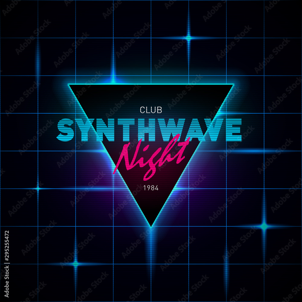 Synthwave retrowave triangle with blue and pink glowing on dark ...
