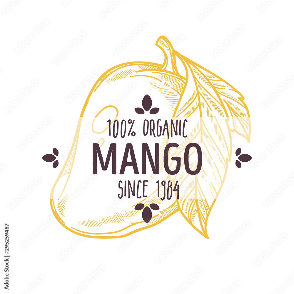 100 percent organic mango label with whole tropical fruit for all ...