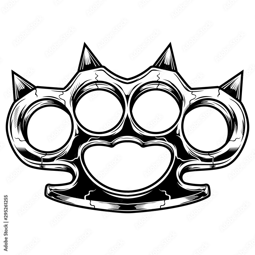 Brass knuckles black and white vector illustration. Violence and ...