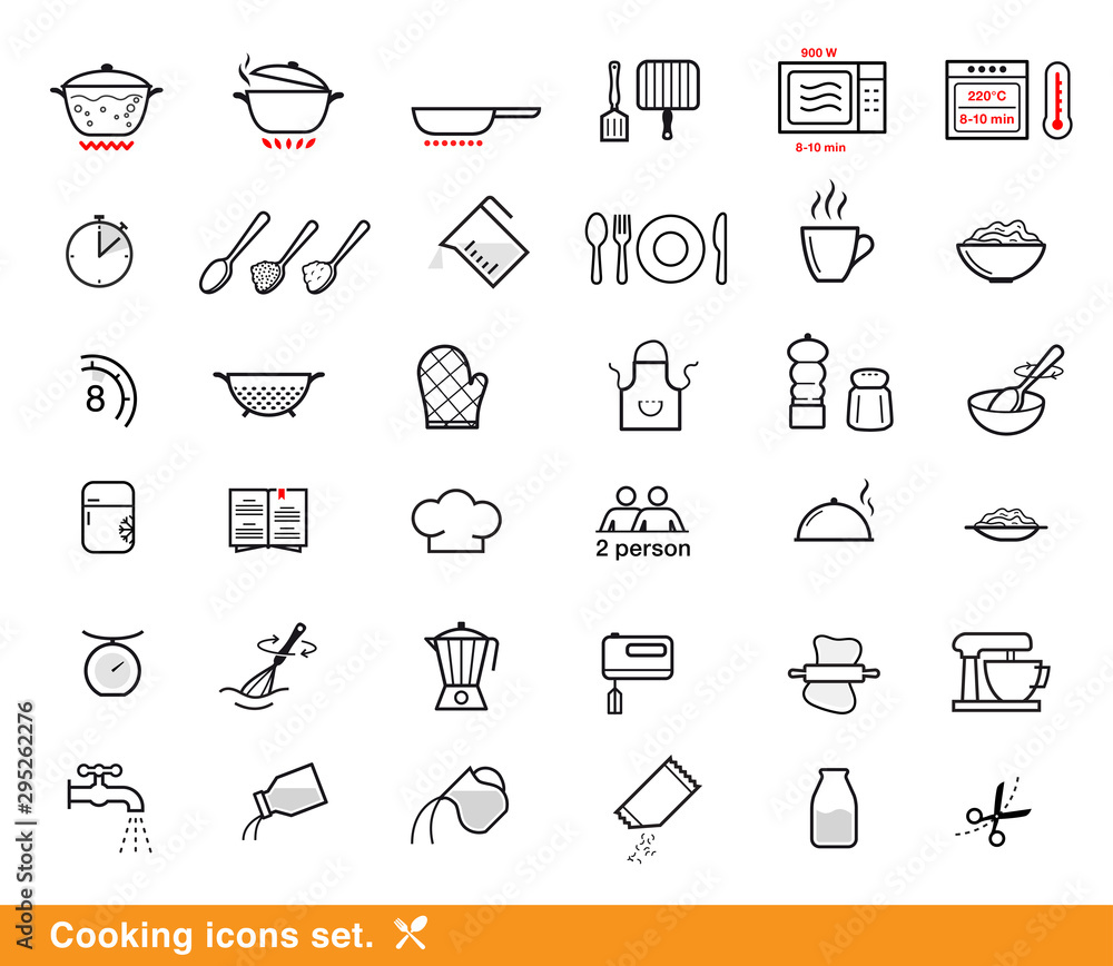 Cooking preparation icon set. Set of sign for detailed guideline ...