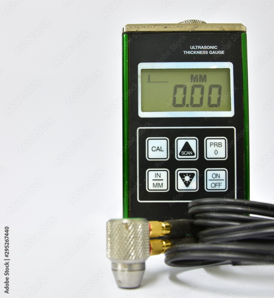 Ultrasonic thickness measurement (UTM) isolate on white background. Is ...