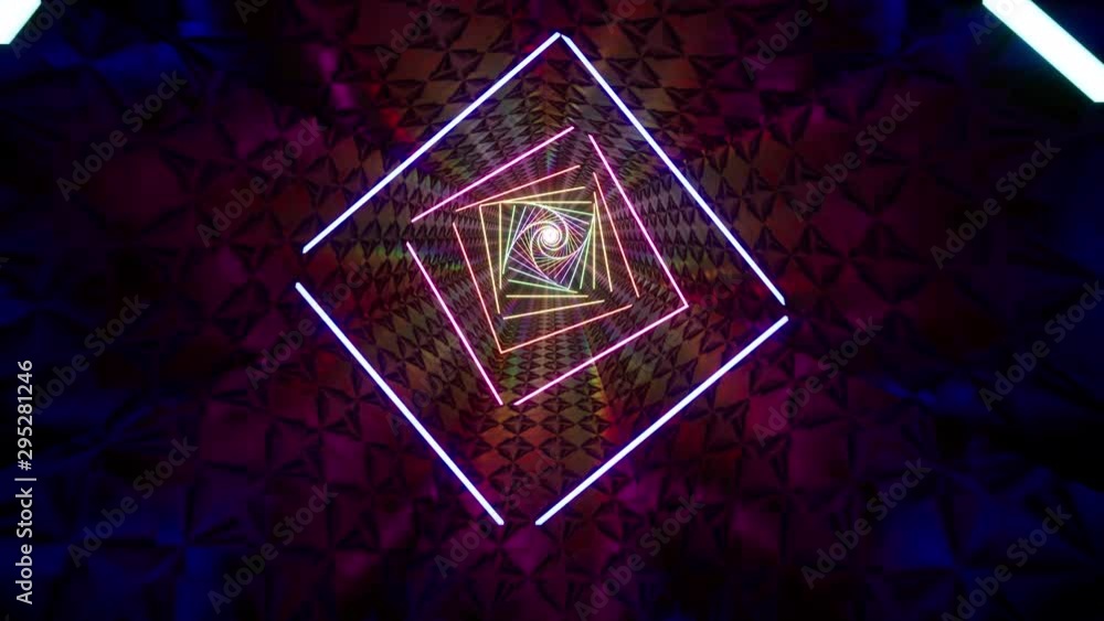 Hypnotic infinite neon tunnel abstract 3d footage. Ultraviolet luminous ...