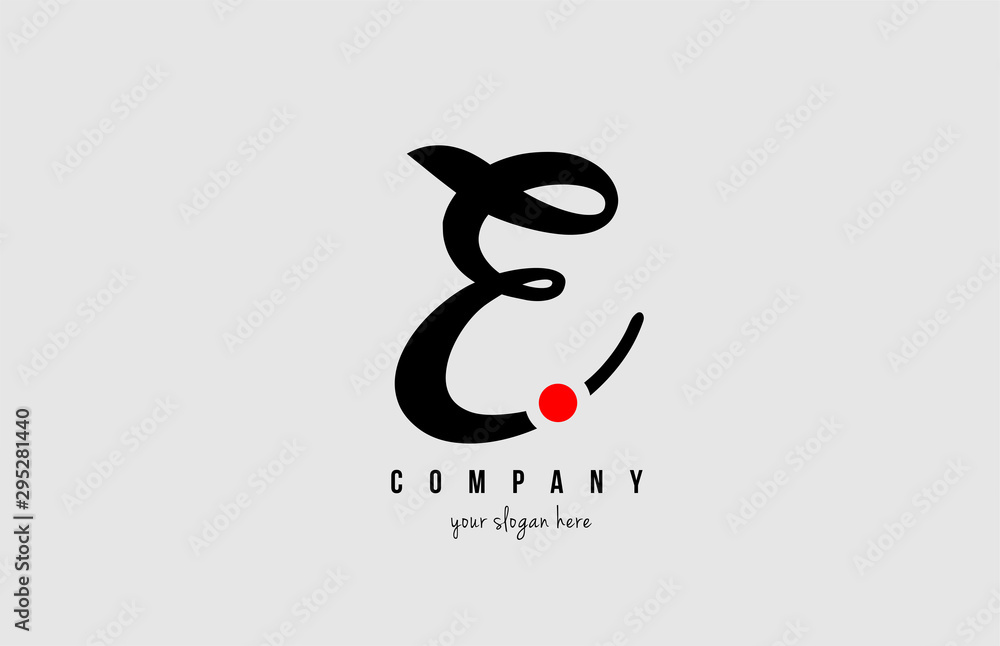 E black and white alphabet letter with red circle for company logo icon ...
