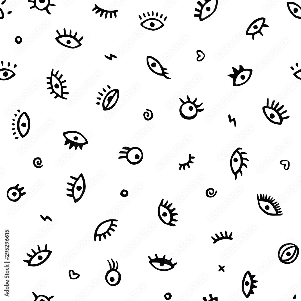 Hand drawn doodle eye seamless pattern. Open and winking cartoon eyes ...