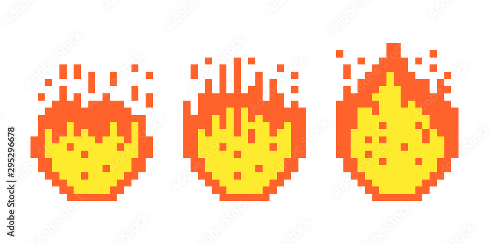 Fire animation. Pixel art. Retro game style. Vector illustration. Stock ...