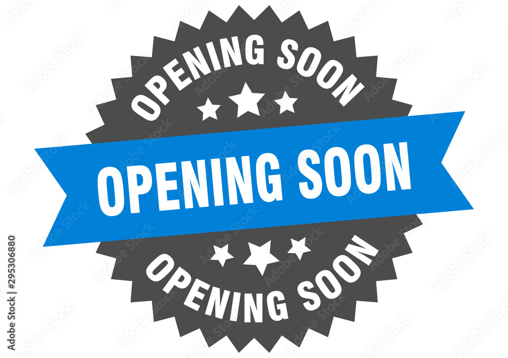 opening soon sign. opening soon blue-black circular band label Stock ...