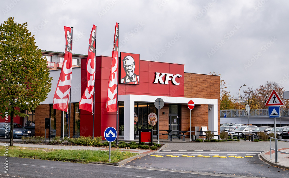 Brand new KFC fast food restaurant with a drive-thru window in Havirov ...