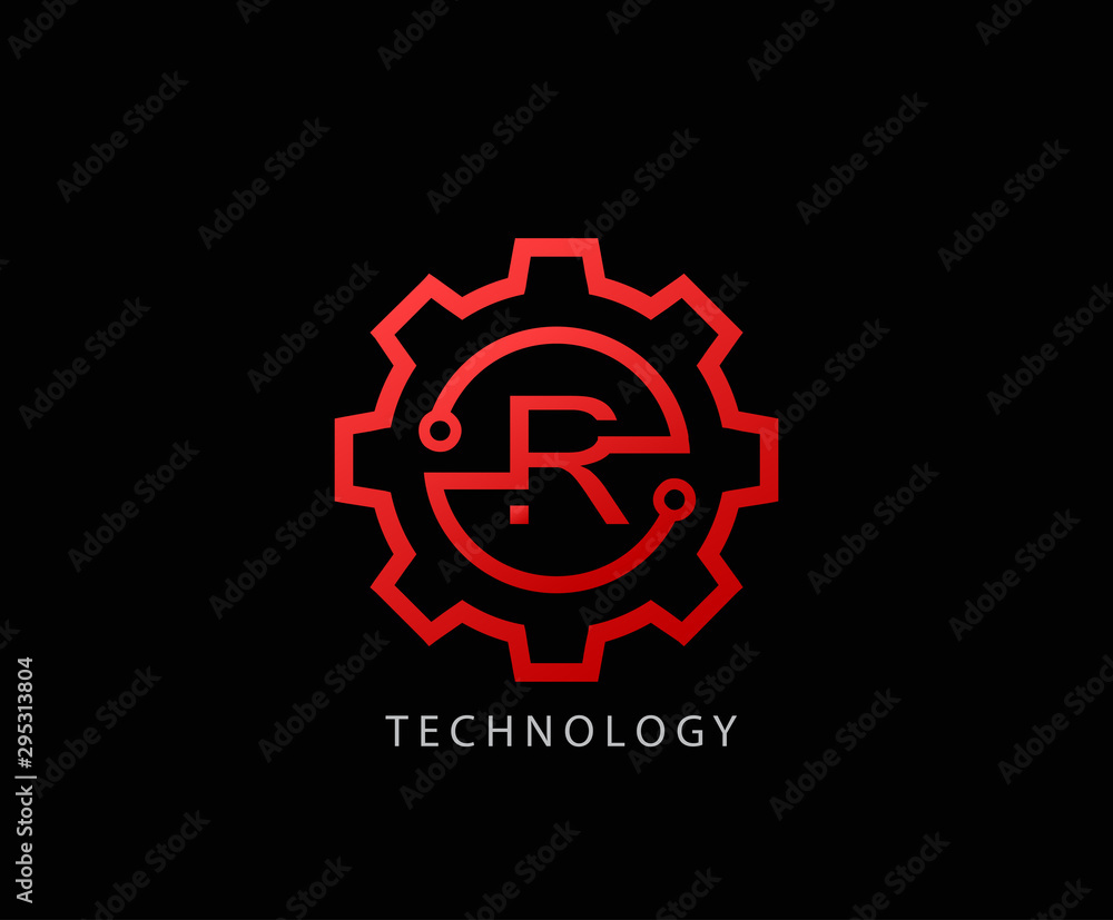 Letter R Gear technology vector logo template. This logo is suitable ...