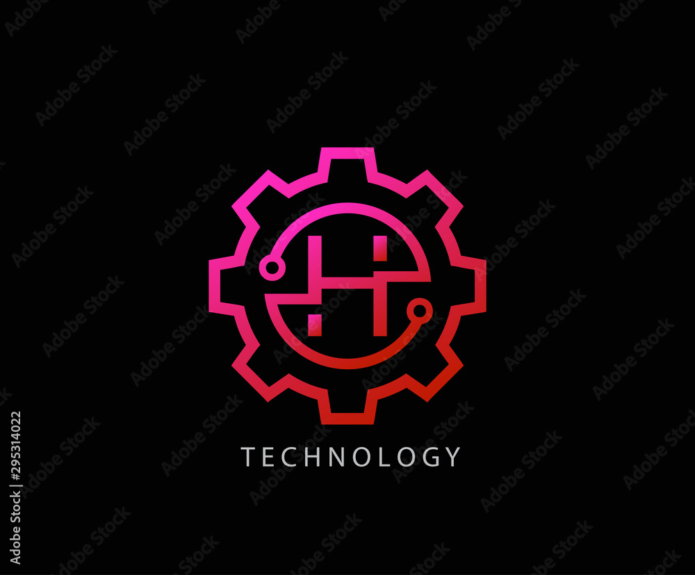 Letter H Gear technology vector logo template. This logo is suitable ...