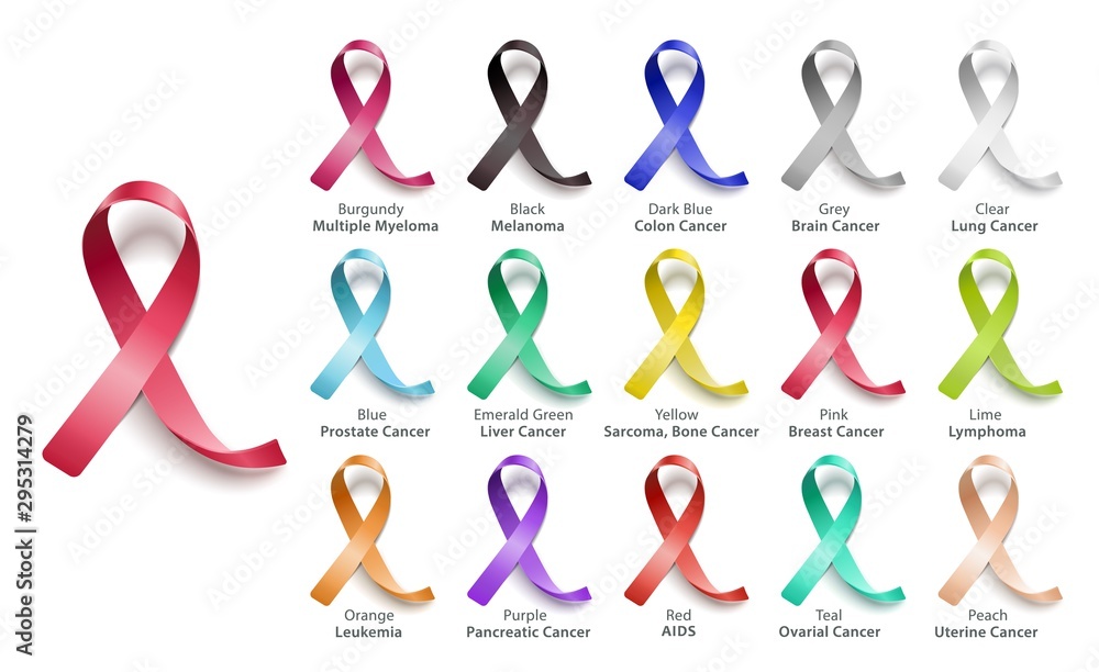 Set of realistic 3d icons with ribbons of symbols and signs of diseases ...