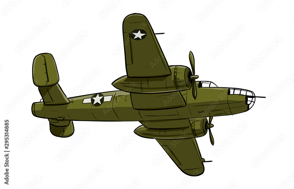Airplane - coloured drawing illustration of old type aircraft of bomber ...