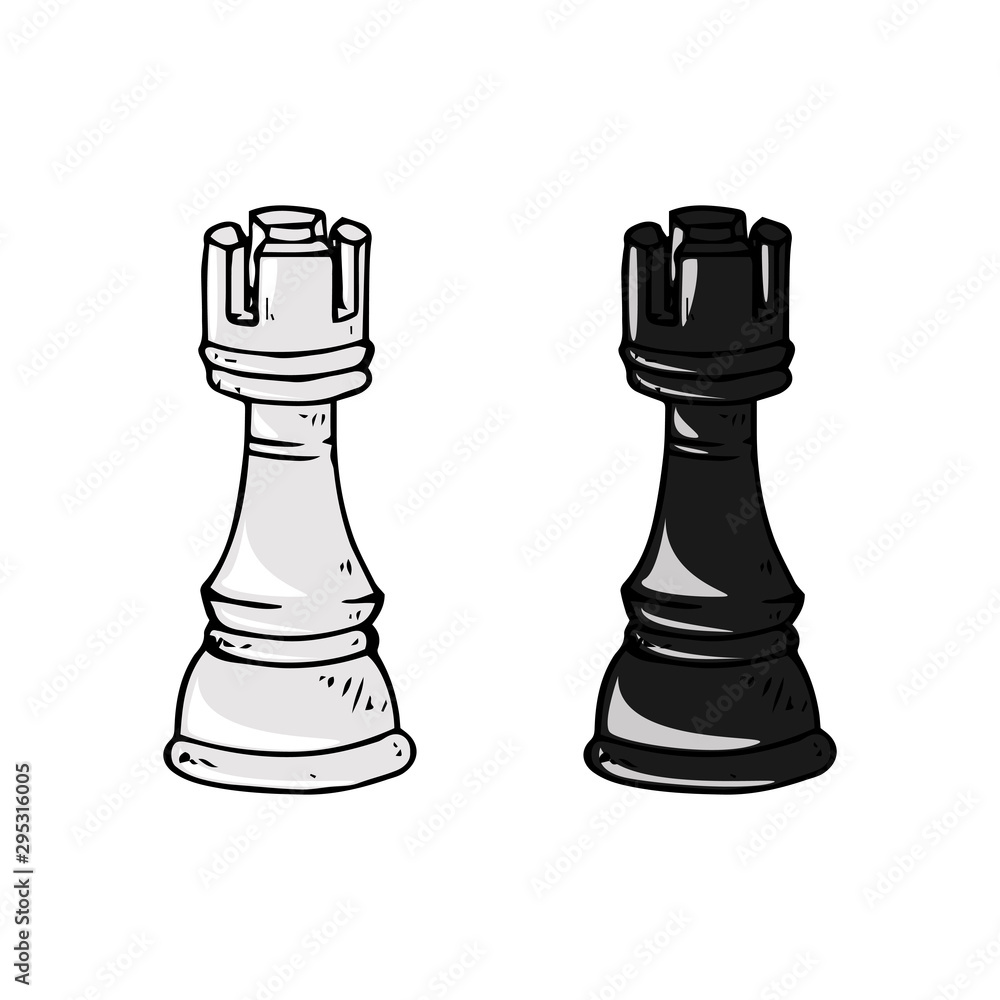 Chess piece icon. Vector illustration of rook. Chess piece rook. Hand ...