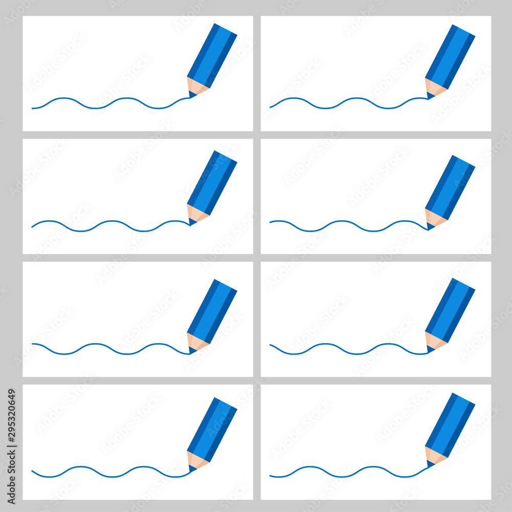 Color pencil drawing wave animation sprite sheet isolated on white ...