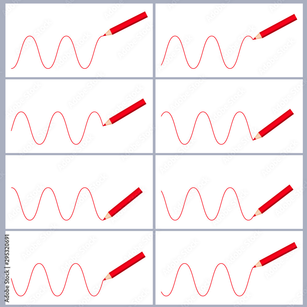 Color pencil drawing sinusoid animation sprite sheet isolated on white ...