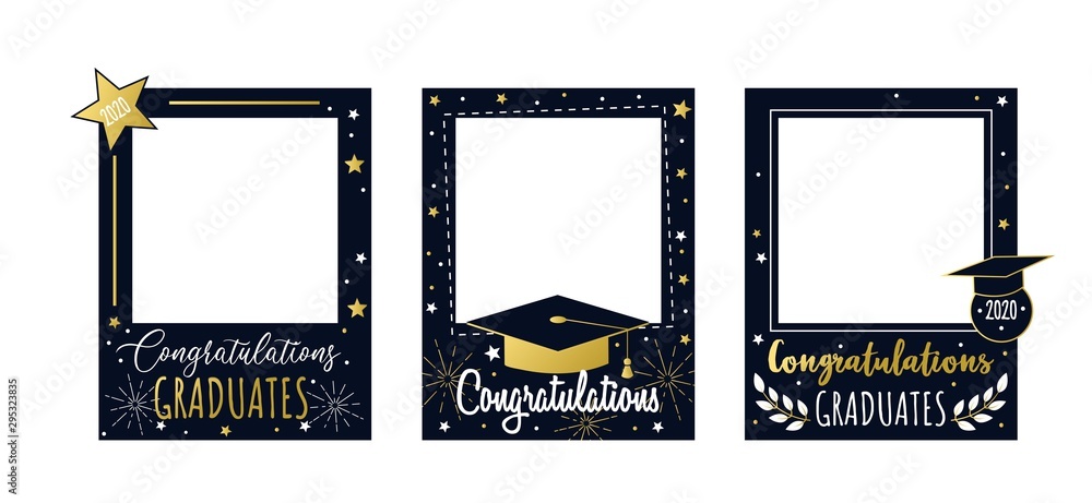 Congratulations graduates 2020 frame set vector illustration. Colorful ...