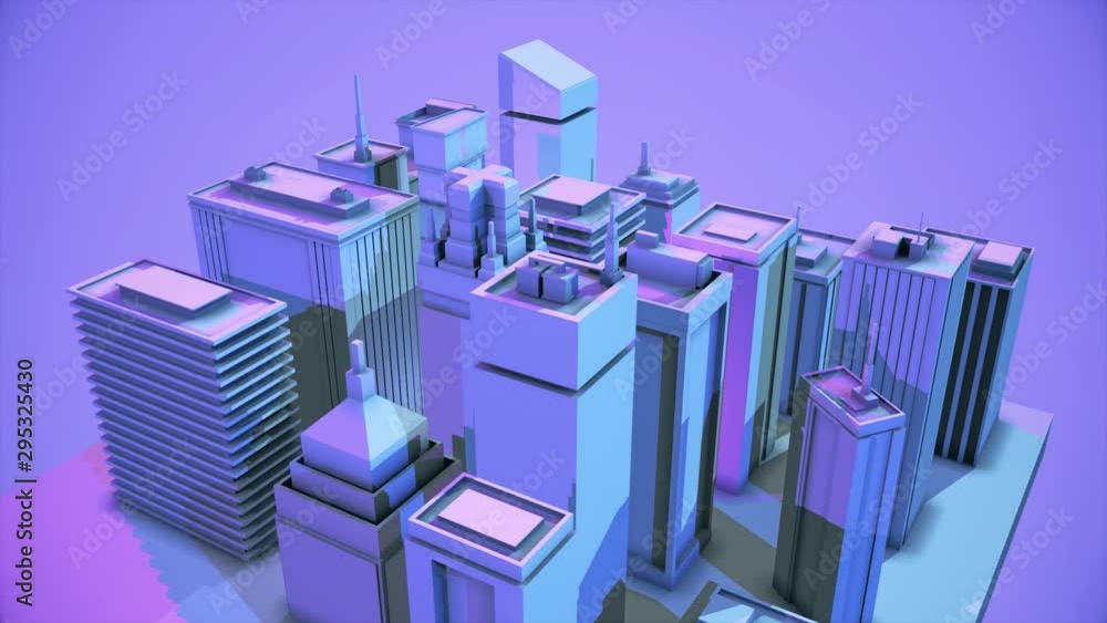 Abstract digital 3D model of the city district with houses ans ...