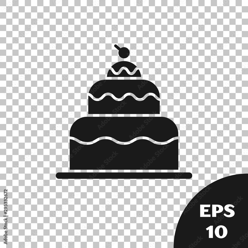 Black Cake icon isolated on transparent background. Happy Birthday ...