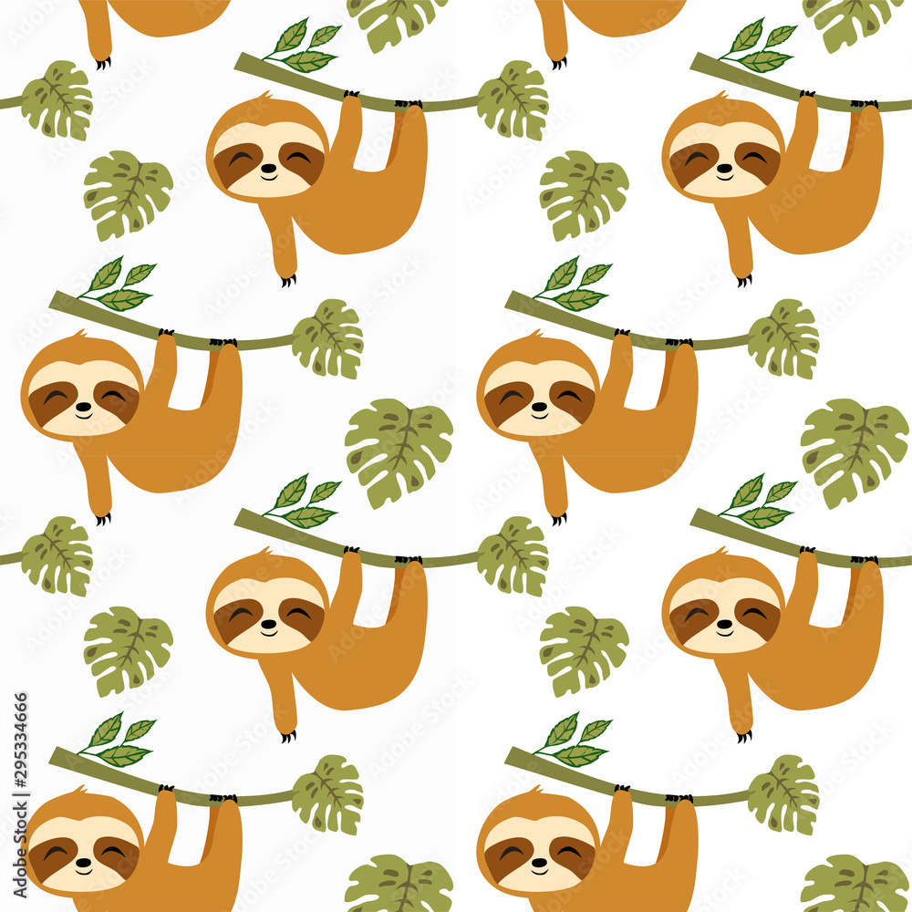 Cute Baby Sloth Seamless Pattern, Cute Animal Surface Pattern, Sloths ...