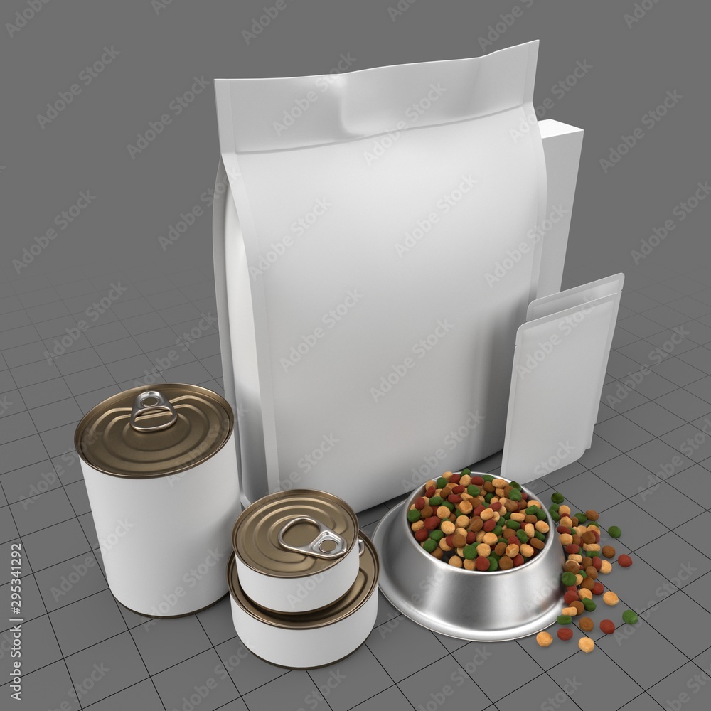 Pet food package set Stock 3D asset | Adobe Stock