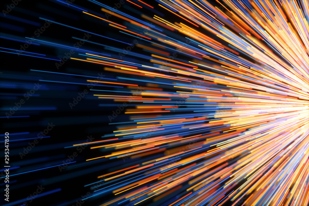 Golden glowing radial lines, magical lines, 3d rendering. Stock ...