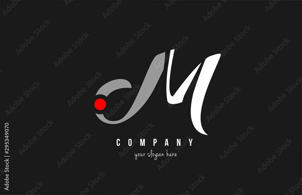 M red dot alphabet letter in black and white for company logo icon ...