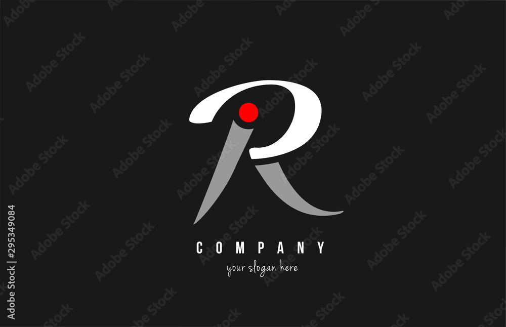 R red dot alphabet letter in black and white for company logo icon ...